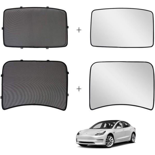 商品名Jaronx Tesla モデル3用ガラス屋根サンシェード オーバーヘッドルーフサンシェード リアウィンドウサンシェード + UV/断熱フィルム (4枚セット) サンルーフ紫外線保護ウィンドウシェードJaronx for Tesla ...