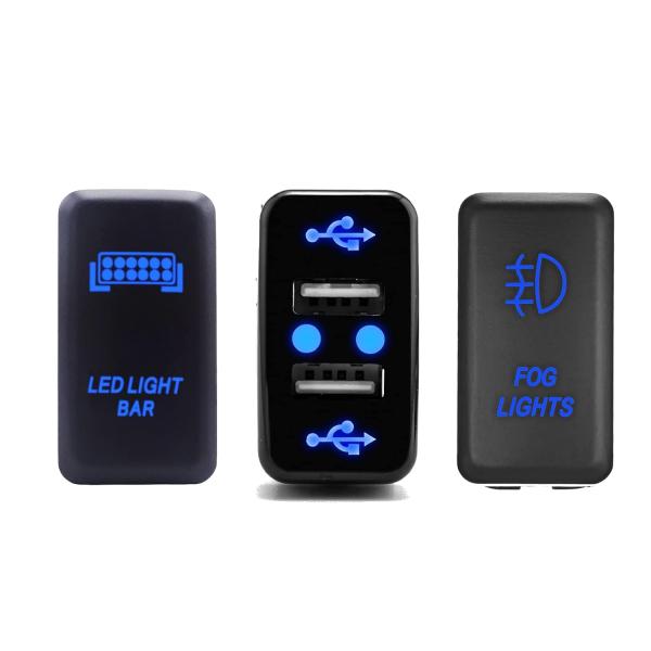 商品名WeiSen ブループッシュスイッチ LEDライトバー フォグライト &amp; デュアルUSB電源充電器 ON-OFF コネクターワイヤ付き トヨタタタコマ タンドラ 4ランナーなどに対応WeiSen Blue Push Switc...