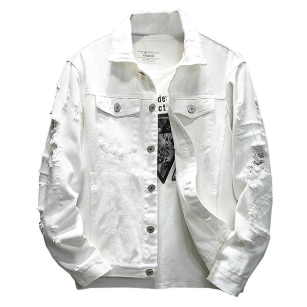 商品名: Kedera OUTERWEAR メンズ US サイズ: Medium カラー: ホワイト Kedera Distressed Denim Jacket Men's Button Down Denim Jacket Trucker...