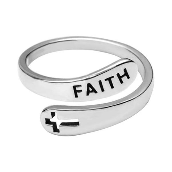 商品名Faith Cross スターリングシルバー オープンステートメントリング 調節可能 ミニマリスト Hope Love Eternity 結婚指輪 プロミスリング ラップフィンガーバンド ファッションジュエリーギフト レディース ガー...