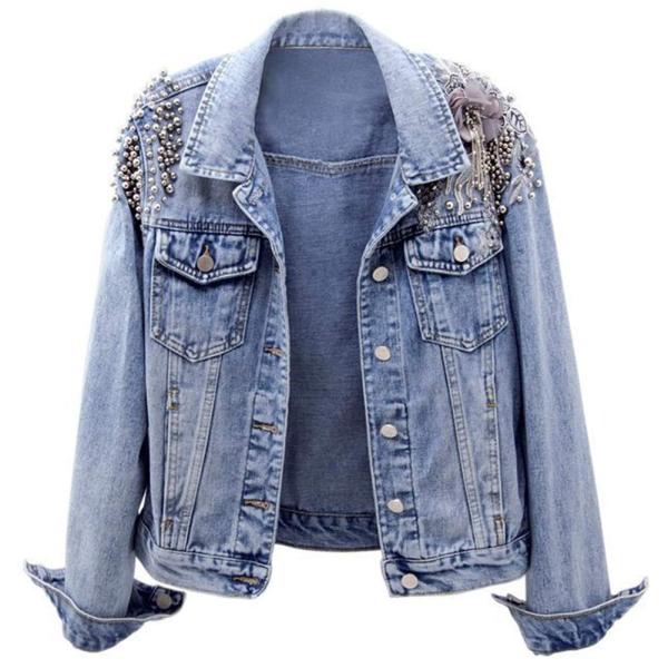 商品名: Kedera OUTERWEAR レディース US サイズ: Medium カラー: ブルー Kedera Women's Denim Jacket Long Sleeve Western Rivet Studded Washed...