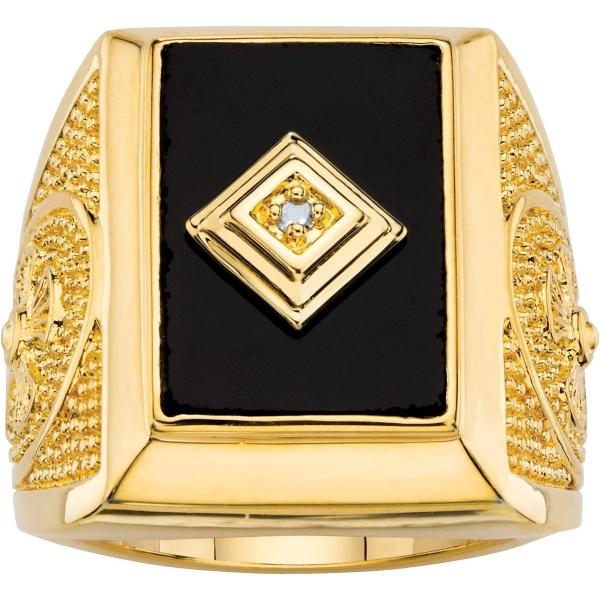 商品名Palm Beach Jewelry メンズ イエローゴールドメッキ エメラルドカット 天然ブラックオニキスとダイヤモンドアクセント クロスリング サイズ8-13, 金属, オニキス ダイヤモンドPalmBeach Men's Yel...