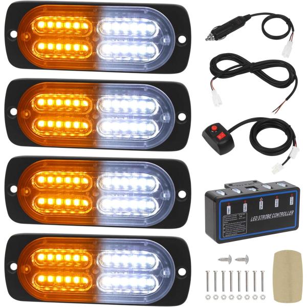 商品名LINKITOM 4pcs Ultra Slim Sync Feature 24-LED Car Truck Surface Mount Emergency Hazard Warning Strobe light (Amber&amp...
