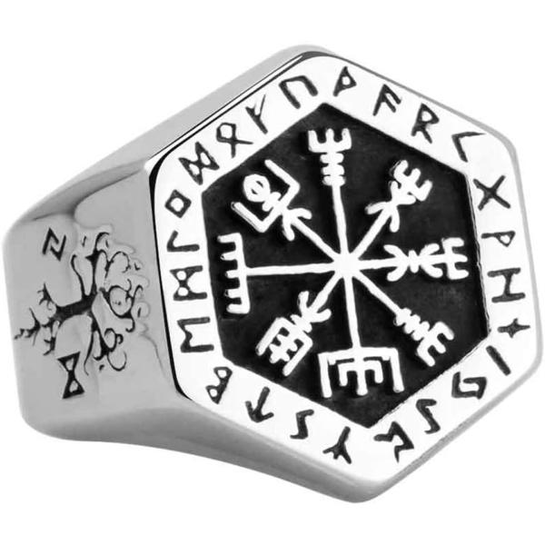 商品名パンクチタンスチール 北欧バイキング Vegvisir コンパス &amp; Valknutシンボルリング メンズ レディース サイズ7〜12 ブラックPunk Titanium Stainless Steel Viking Vegv...