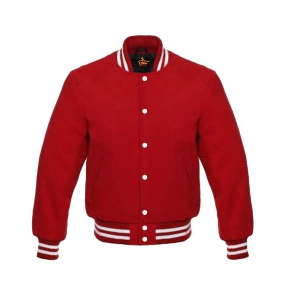 商品名:  Lishow Fashion Man's All Red Wool White Stripe Rib Varsity Baseball Letterman Bomber School Jacket (6XL-LARGE, Red...