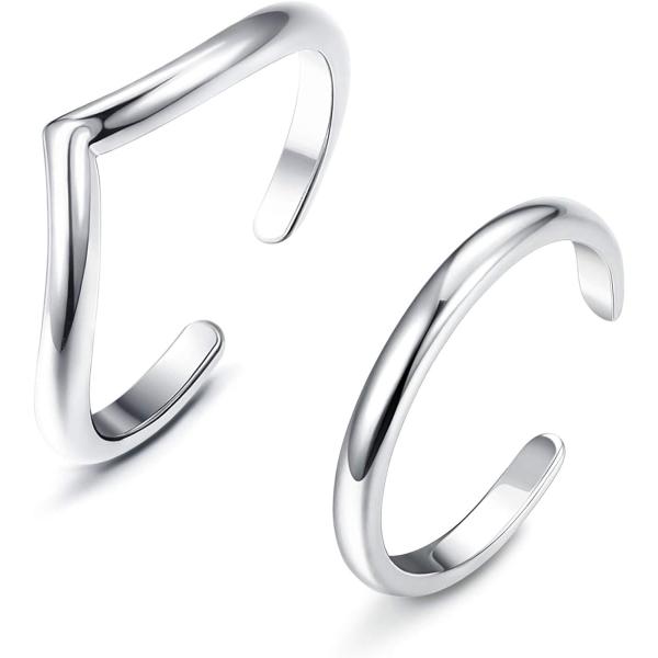 商品名Sllaiss 925スターリングシルバー シェブロン 親指リング レディース ミニマリスト スタッカブル ミディリングセット シンプル 調節可能 ナックルオープンリング 2個Sllaiss 2 Pcs 925 Sterling Si...