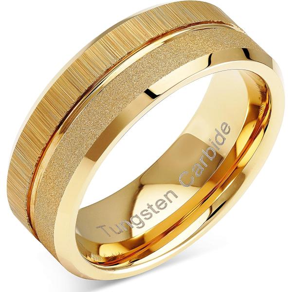 商品名100S JEWELRY タングステンリング メンズ ウェディングバンド ゴールド サンドブラスト つや消し溝 サイズ6-16 ゴールド100S JEWELRY Engraved Personalized Tungsten Rings...