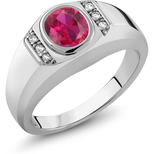 商品名[Gem Stone King] 1.21カラット シンセティック ルビー 指輪 リング メンズ シンセティック ホワイトサファイア シルバー925 7月 誕生石Gem Stone King Men's 925 Sterling Si...