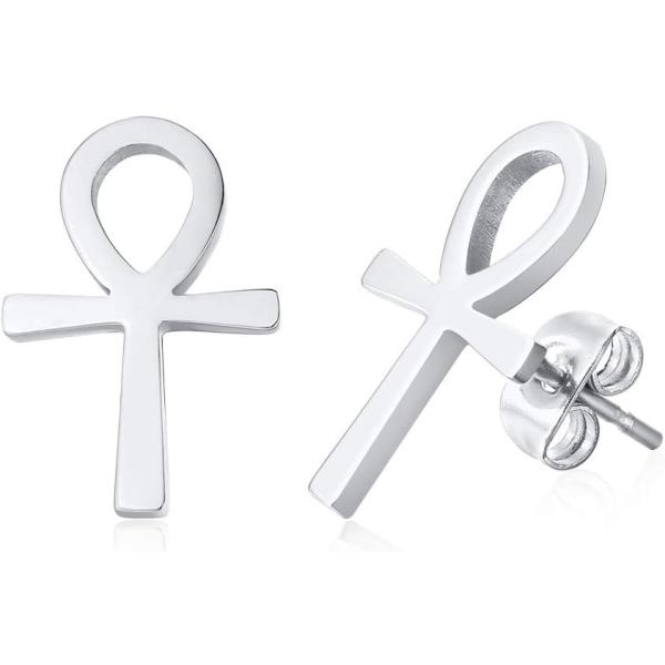 商品名古代エジプトシンボル アンククロス スタッドピアス ステンレススチール 生命の鍵 耳栓 男女兼用, ステンレス鋼Ancient Egyptian Symbol Ankh Cross Stud Earrings Stainless St...
