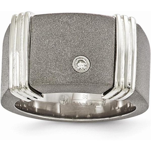 商品名ソリッドチタン メンズ&amp;アルジェンティウム 925スターリングシルバー メンズ .06カラット ダイアシグネット結婚指輪, 金属, ダイヤモンドSolid Titanium Men's and Argentium 925 St...