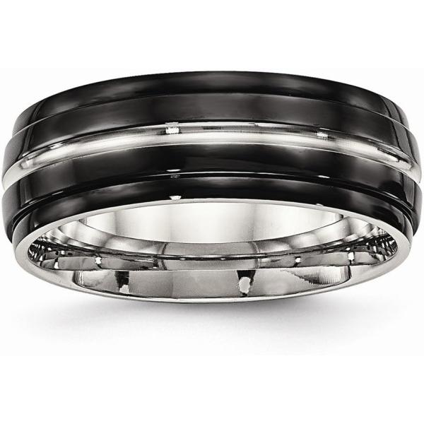 商品名Stainless Steel Men's Black IP Ridged Edged Wedding Band Ring Size 13ブランド：Sonia Jewels商品サイズ：高さ：7.6 cm横幅：7.6 cm奥行：10.2...
