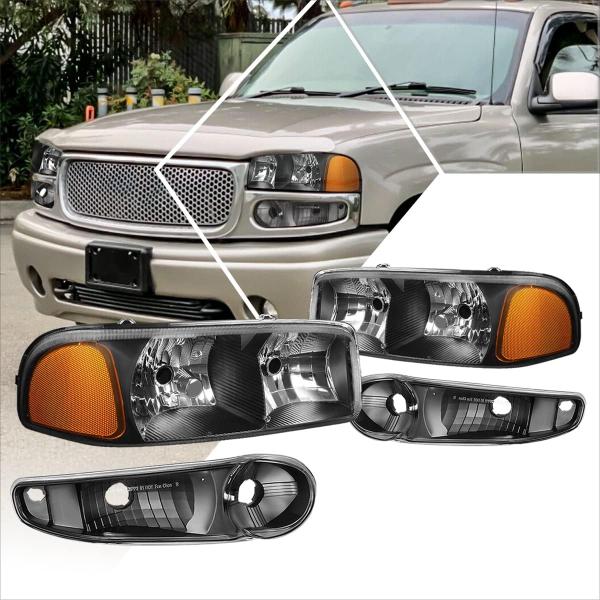 商品名PM PERFORMOTOR [4個セット] ヘッドライトアセンブリ+シグナルランプ 01-07 GMC Sierra/Yukon Denali対応 ブラックハウジング/アンバーコーナーPM PERFORMOTOR [4Pcs-Set...