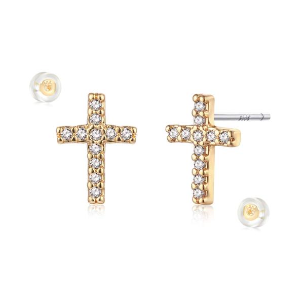 商品名: MYEARS レディース キュービックジルコニア スタッドピアス ゴールドダイヤモンド ヤシの木 パイナップルロック 安全ピン クロス キュービックジルコニア インレイ パヴェ 14Kゴールド張り 小さなボーホー ビーチ シンプル...