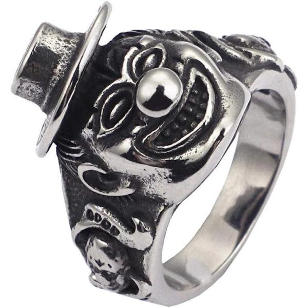 商品名OAKKY Men's Stainless Steel Creative Grimace Funny Gothic Clown Ring Punk Rock Hip Hop Monkey Skull Grimace Silver Si...