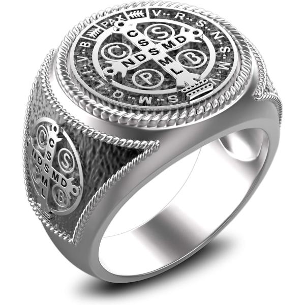 商品名Siamhandmade2014 Men's St Benedict Exorcism Ring Cross Demon Protection Ring 925 Sterling Silver Size 6-15 (12)ブランド：S...