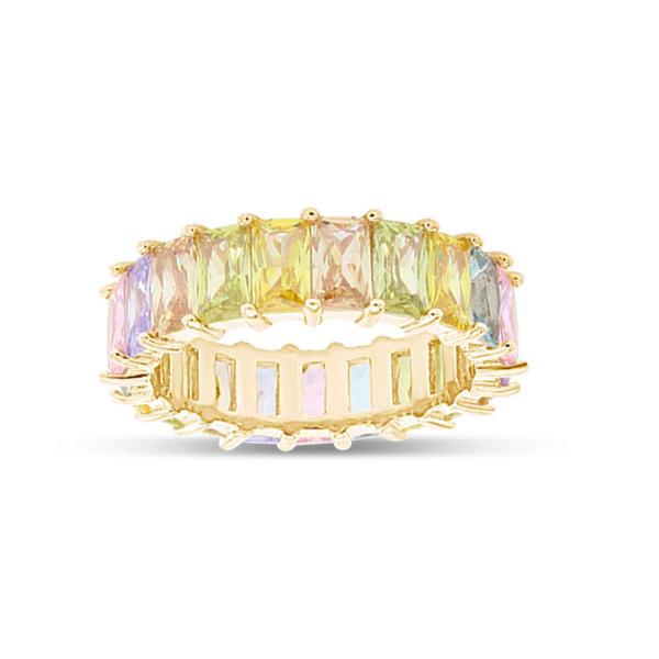 商品名: 18K イエローゴールドメッキ エメラルドカット マルチカラー AAA 人工宝石 エタニティリング レインボー AFFY 18K Yellow Gold Plated Emerald-Cut Multi Color AAA Cre...