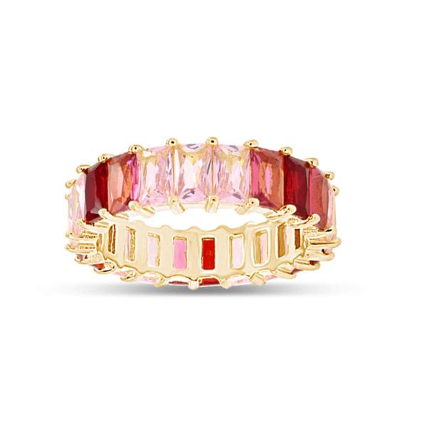 商品名: 18K イエローゴールドメッキ エメラルドカット マルチカラー AAA 人工宝石 エタニティリング レインボー AFFY 18K Yellow Gold Plated Emerald-Cut Multi Color AAA Cre...