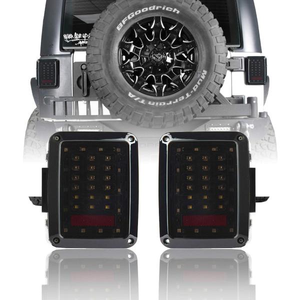 商品名V8 GOD スモーク LED レンズ テールライト ブレーキライト リアウィンカーライト リバースランプ 2007-2018 Jeep Wrangler JK用V8 GOD JK Wrangler Smoke Tail Lights...