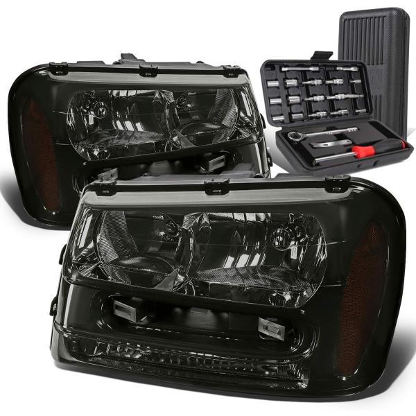 商品名スモークハウジング アンバー コーナーヘッドライトランプ + ツールキット シボレー トレイルブレイザー 02-09に対応Smoked Housing Amber Corner Headlight Lamps+Tool Kit Com...