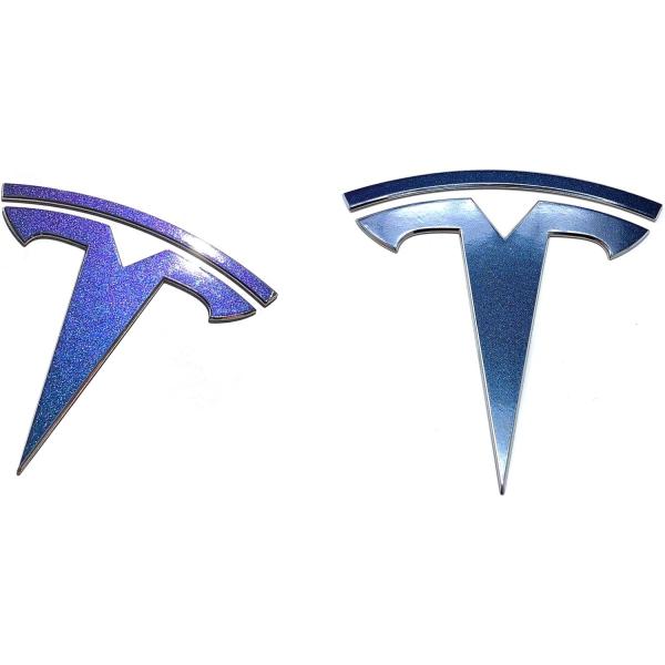 商品名カスタムカットグラフィック テスラモデルYロゴデカールラップ4ピースセット(グロスフリップディープスペース - ブルー/パープル)Custom Cut Graphics Logo Decal Wrap for Tesla Model ...