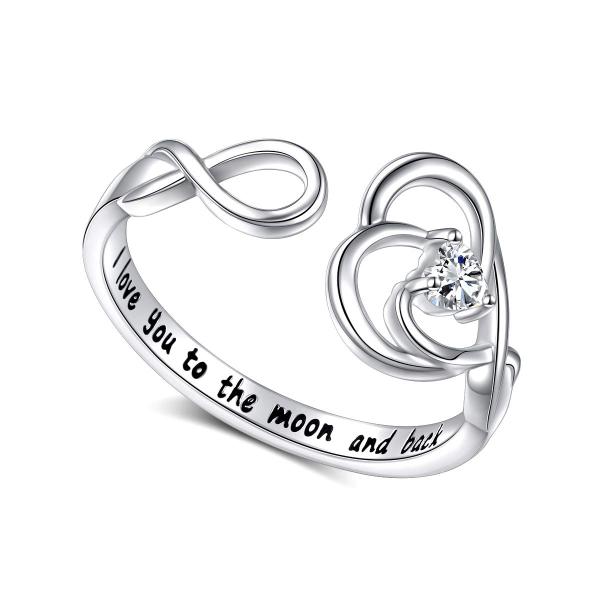 商品名: 925スターリングシルバージュエリー I Love You To The Moon and Back Love ハート オープンリング 925 Sterling Silver Jewelry Engraved I Love You...