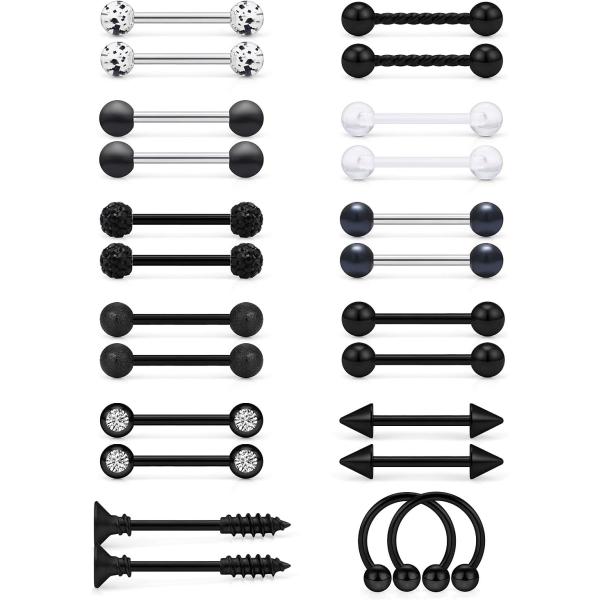 商品名SCERRING 14G ニップルリング ステンレススチール ニップリング CZ 舌 ストレート バーベル リング リテーナー ボディピアス ジュエリー レディース 9/16インチ 12ペアSCERRING 14G Nipple Ri...