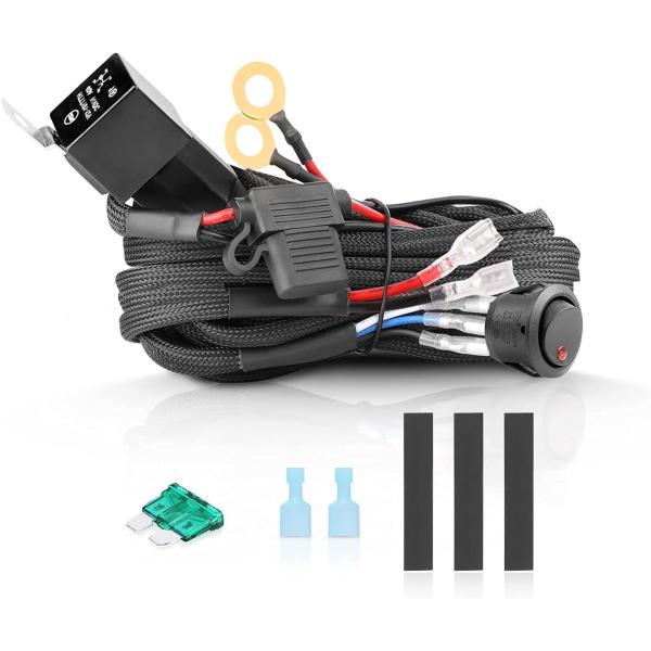 商品名Wiring Harness 1 Lead, AKD Part LED Light Bar Nylon Wiring Harness Kit 12V 40A Relay Fuse Rock Switch for Offroad Dri...