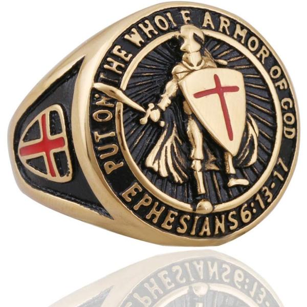 商品名MMBOX Knights Templar Put On The Whole Armor of God エペソ人への手紙 6:13-17 エナメル メンズ ステンレススチール ソリッドリング, 金属MMBOX Knights Temp...
