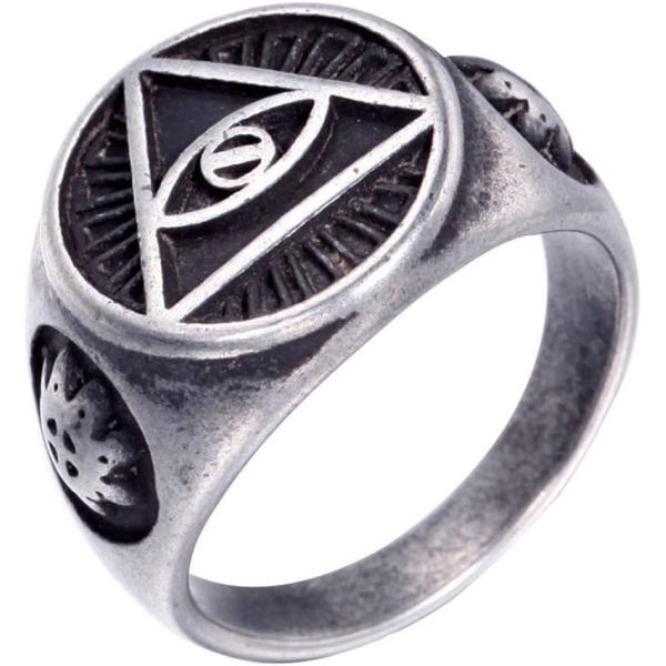 商品名INRENG Men Stainless Steel Rings All Seeing Eye Pyramid Symbol Illuminati Triangle Eye of God Ring Ancient Silver Siz...