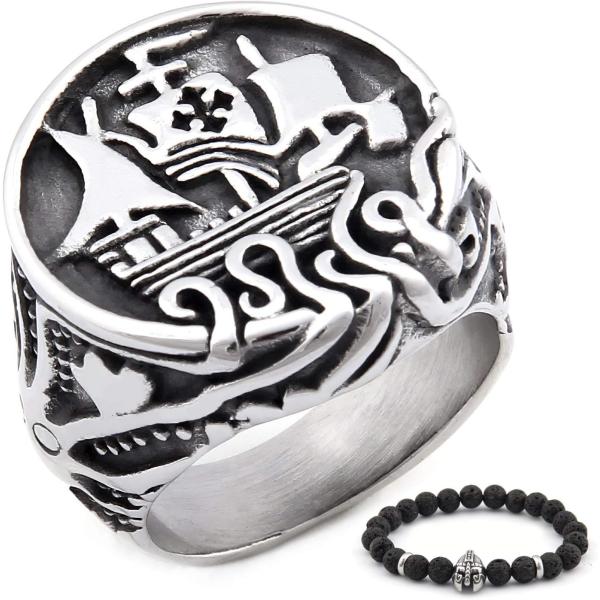 商品名BaviPower バイキングシップ ステンレススチールリング タコ柄アクセサリー USサイズ 7〜13 ジュエリー メンズ レディースBAVIPOWER Viking Ship Stainless Steel Ring Octopu...