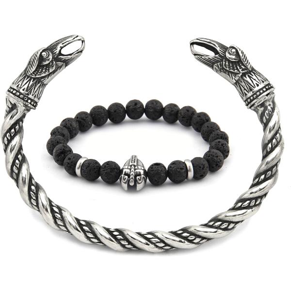 商品名BaviPower Odin Raven ヘッド ツイストバングル カフ ステンレススチール 古代 本物のスカンジナビアアクセサリーBAVIPOWER Odin Raven Head Twisted Bangle Cuff Stain...
