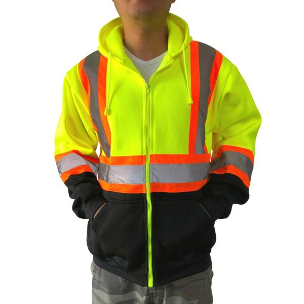 商品名: NY GOLDEN FASHION 高視認性 反射構造 ワークフリース パーカー スウェットシャツ ジャケット フード付き US サイズ: Large カラー: イエロー NY GOLDEN FASHION Hi Vis High...