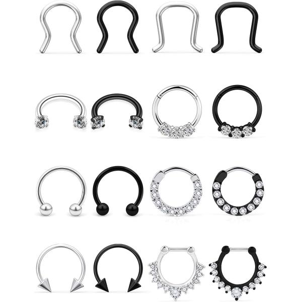 商品名Lcolyoli 16個 16G サージカルスチール セプタム ピアス ノーズリング フープ クリアダイヤモンド CZ セプタム クリッカー リテーナー ピアス ジュエリー レディース メンズ 10mm (3/8インチ)Lcolyol...