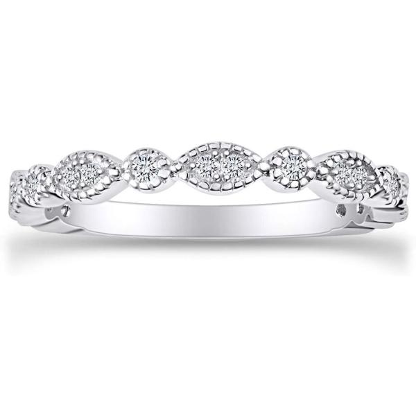 商品名1/10カラット ラウンド ホワイト 天然ダイヤモンド エタニティ スタッキング インフィニティ ウェディング バンド リング 14K ゴールドメッキ 925 スターリングシルバー (カラー I-J クラリティ I2-I3 0.10 ...