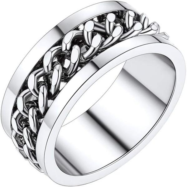 商品名PROSTEEL Meditation Ring Punk Stainless Steel Jewelry Cuban Link Chain 8mm Size 10 Fidget Spinner Ring For Menブランド：PR...