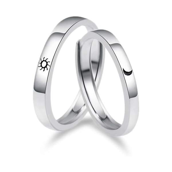 商品名Leriaon 925スターリングシルバー サイズ調整可能 カップルリング 朝/月 夜用 ラブマッチングプロミスリング 恋人用 調節可能なリング, シルバーLeriaon 925 Sterling Silver Resizable C...