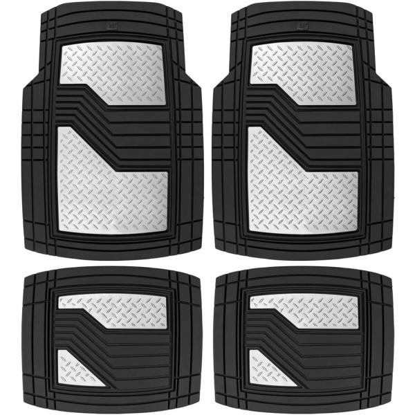 商品名CAT Black &amp; Silver Rubber Floor Mats All Weather for Car Truck SUV &amp; Van Total Protection Durable Trim to Fit...