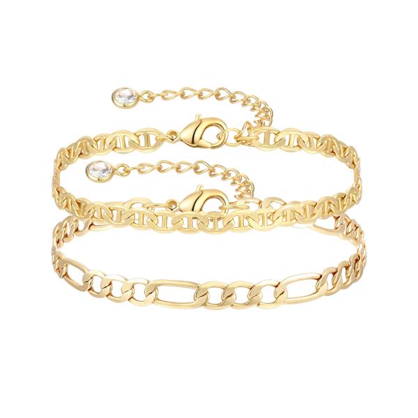 商品名:  YANODA Dainty Layered Gold Chain Bracelet for Women 14K Gold Plated Figaro Chain Bracelets Adjustable Mariner Link...