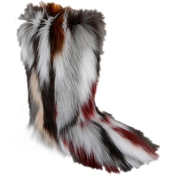 商品名LVCOMEFF Women Faux Fur Snow Boot with Fur Lining Plus Size Winter Warm Outdoor Furry Fluffy 2020 Fashion (multicolor...
