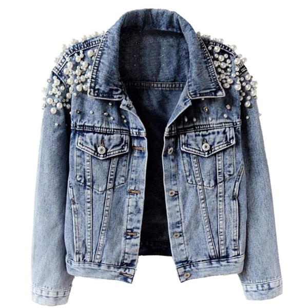 商品名: KEDERA レディース 刺繍 リベット パール ショート デニム ジャケット コート, ブルー, X-Large Kedera Women's Embroidered Rivet Pearl Short Denim Jacket...