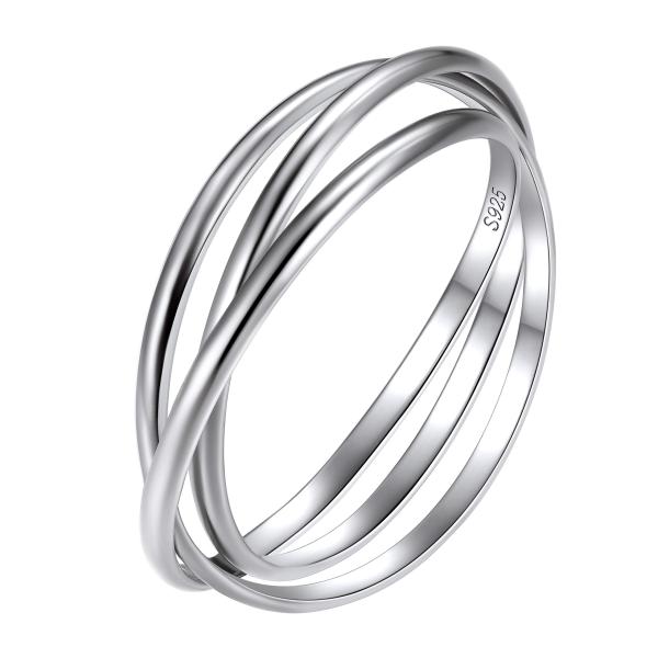 商品名:  Suplight 925 Sterling Silver Ring Triple Interlocked Rolling High Polish Ring, Super Thin 3 interlocking Band Simp...