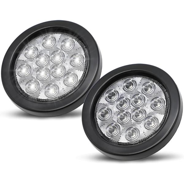 商品名MADCATZ 4 Inch Round White Light 12 LED Back up Reverse Lamps Sealed Clearance Lights Plugs Grommets Tail Light Truck...