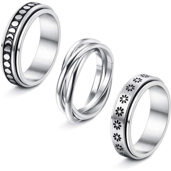 商品名Jstyle 3Pcs Stainless Steel Fidget Band Rings Spinner Rings for Women Mens Moon Star Sun Ring Celtic Stress Relieving...