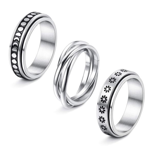 商品名:  Jstyle 3Pcs Stainless Steel Fidget Band Rings Spinner Rings for Women Mens Moon Star Sun Ring Celtic Stress Reliev...
