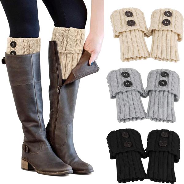 商品名PHOGARY 3ペア 冬 暖かい ブーツカフス 女性用 かぎ針編み ニット ブーツソックス 女の子用 ショートレッグウォーマー ブーツトッパーソックス レッグカフス ブーツウォーマー ギフト (ブラック+ベージュ+グレー)PHOGA...