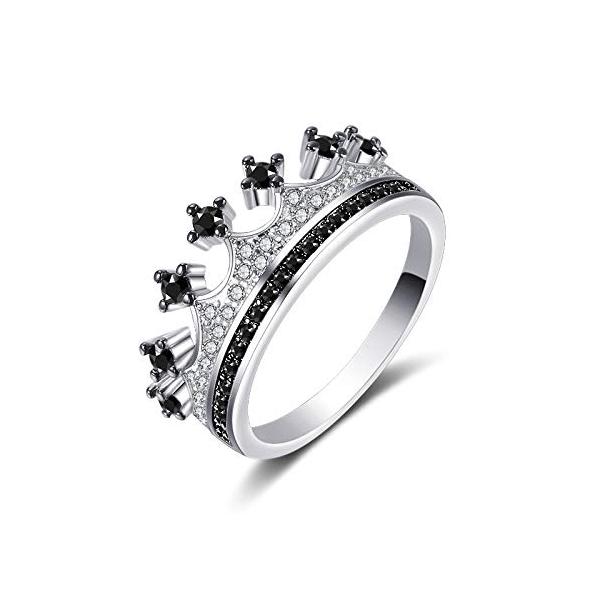 商品名:  Uloveido Platinum Plated Black White CZ Princess Crown Tiara Ring Wedding Promise Jewelry for Women Girls (Black S...
