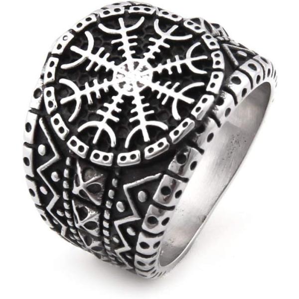 商品名BaviPower バイキング Helm of Awe 保護 ステンレススチールリングBAVIPOWER Viking Vegvisir Norse Compass Valknut Symbol Of Odin Tree Of Lif...