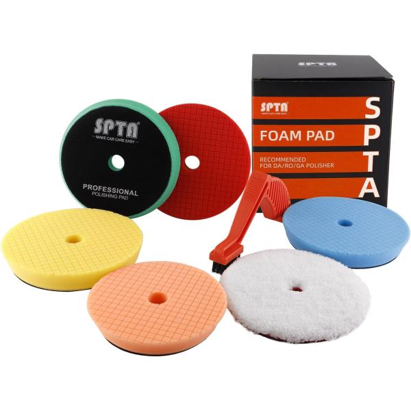 商品名研磨パッド 5個 6インチ 150mm オービタルバッファーポリッシャーパッド 1個 マイクロファイバーバフパッドフォーム 研磨パッド コンパウンド/研磨/ワックス用 6インチ/150mm バッキングプレート カーポリッシャー -GP...