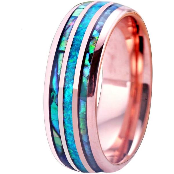 商品名CLOUD DANCER Tungsten Wedding Ring Koa Wood Antler and Real Blue Opal Inlay Vikings Hunting Band - Free Customized Ri...