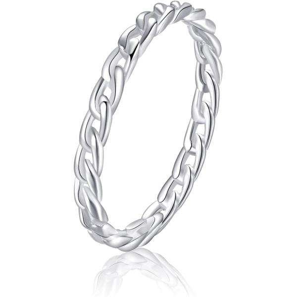 商品名CandyFancy CZサムリング レディース メンズ 925スターリングシルバー ミディナックルリング ツイストスタックリング サイズ2.5~8CANDYFANCY 2mm Thin Simple Cuban Chain Link...